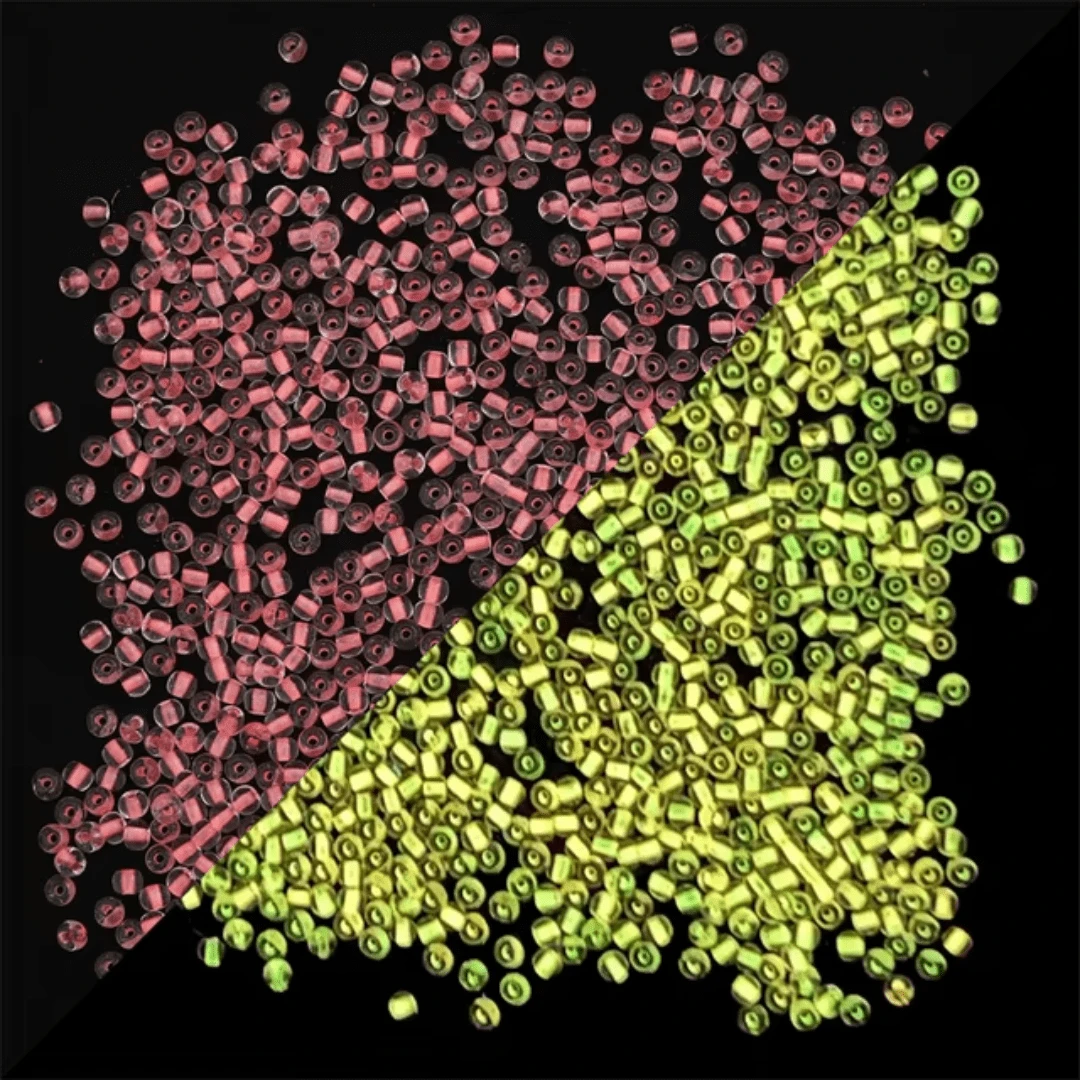 11/0 Japanese Seedbeads, GLOW IN DARK - Pink Neon Lined to Green GLOW ...