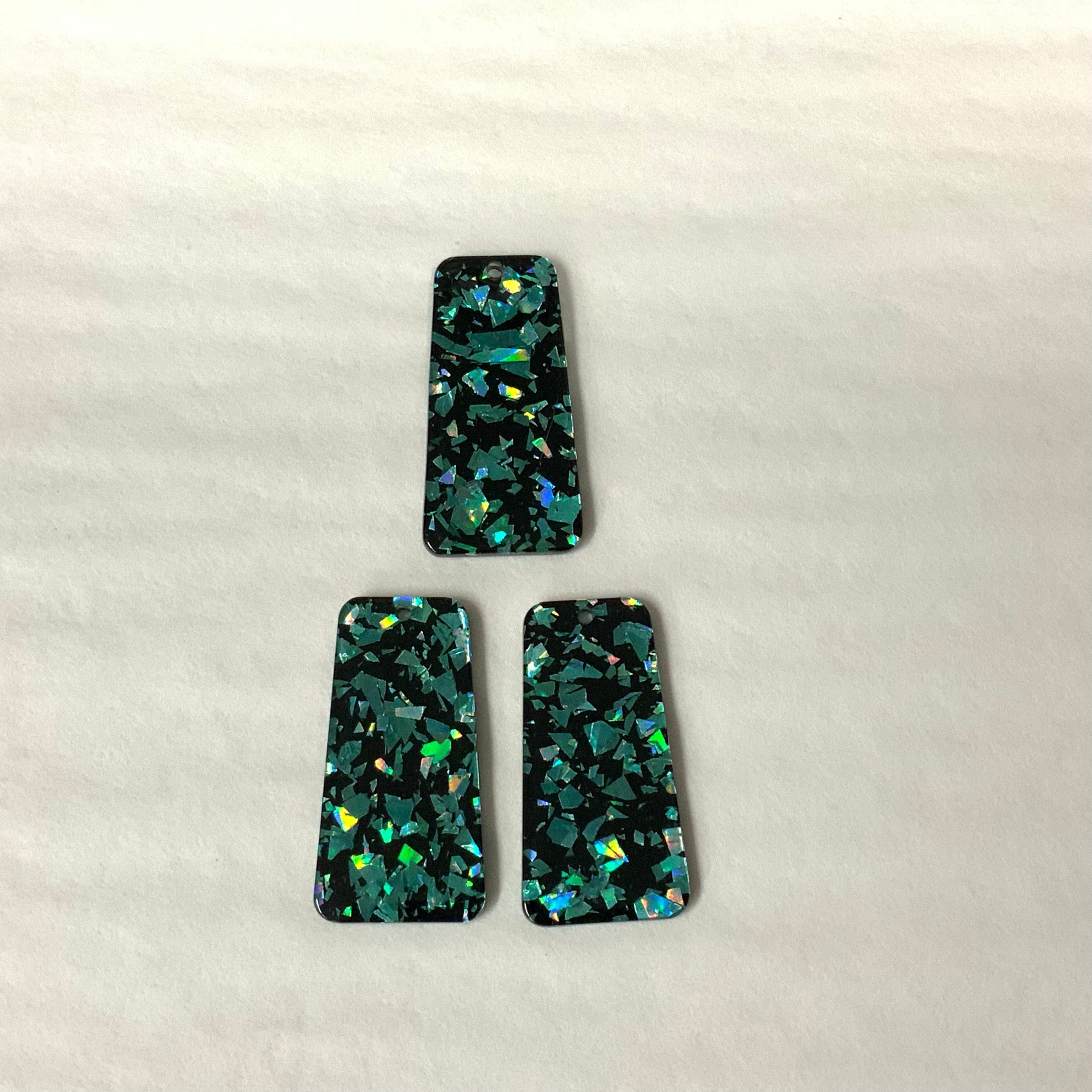 20*37mm Teal Foil Glitter Trapezoid on Black Acrylic Resin, one hole ...
