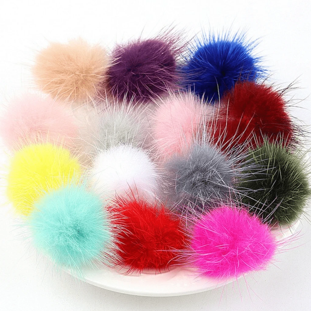 30mm Coloured Mink Fur Ball DIY Pompom Tassel Earring Finding, (6 piec ...
