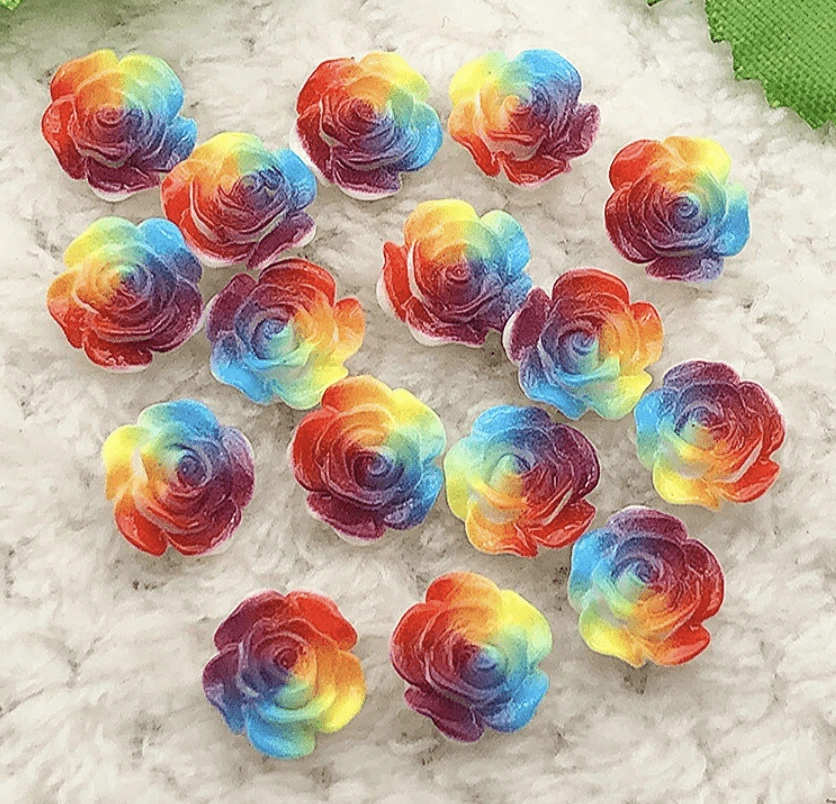 12mm Rainbow Painted on White Roses, Glue on, Resin Gems (Sold in ...