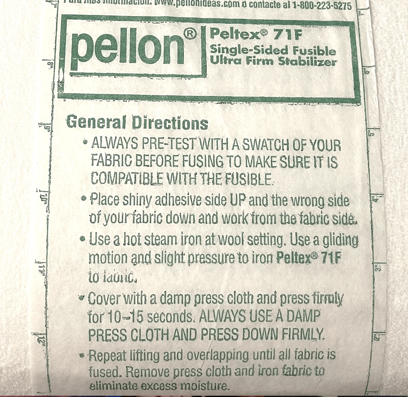 18 Inch White Pellon 71FP One-Side Fusible Interfacing, White *Beading ...
